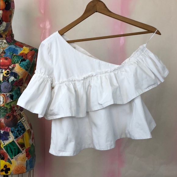 Zara | Tops | Zara One Shoulder Ruffle Cold Shoulder Frill Blous | Poshmark